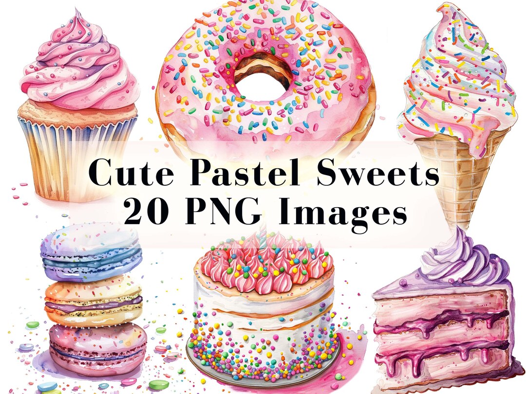Watercolor Cute Sweets Clipart 20 PNG, Chocolate Cookies, Sweet ...