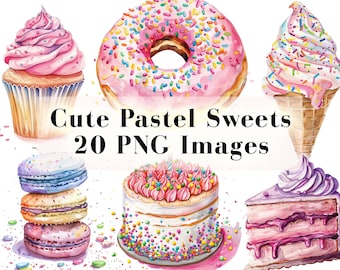 Watercolor Cute Sweets 40 Clipart, Chocolate Cookies, Sweet Macarons ...