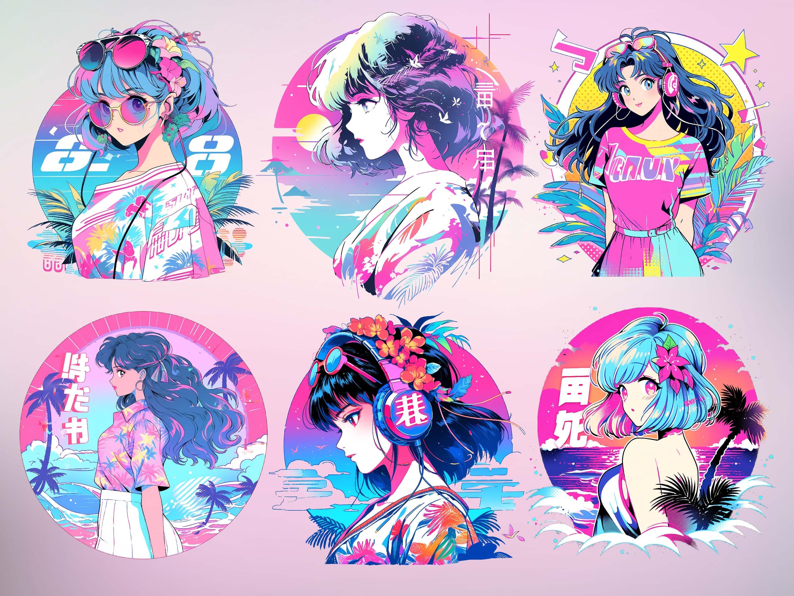 Retro Anime Girls Clipart Bundle - 20 Premium Quality PNG, Trending T ...