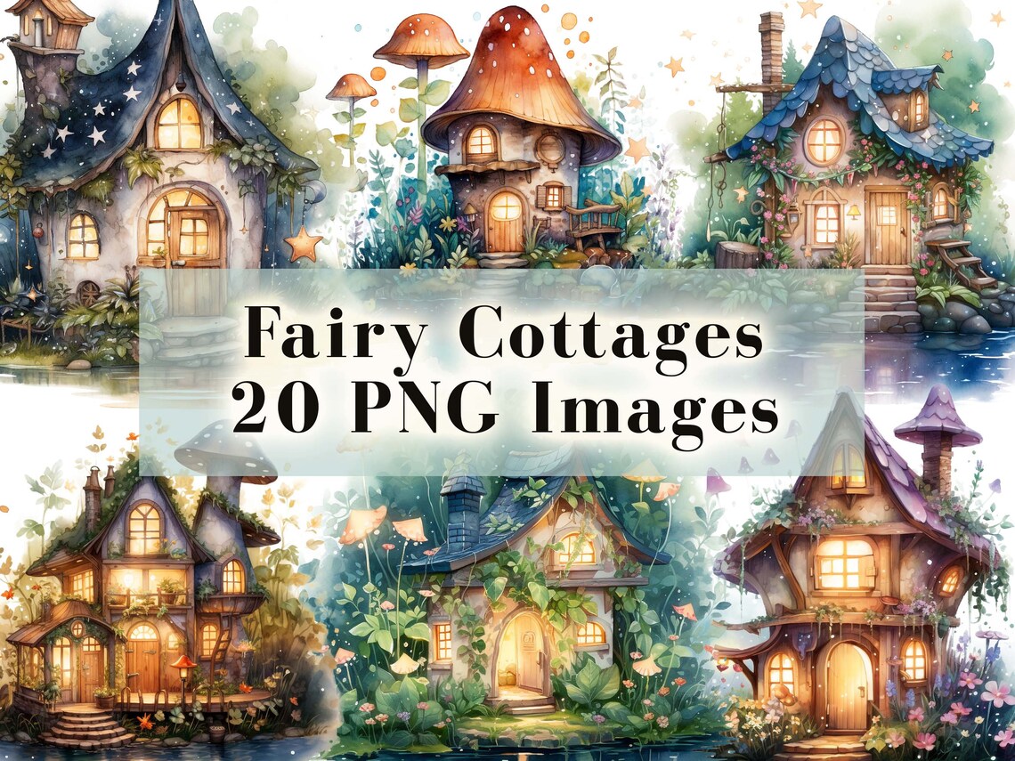 Enchanted Fairy Houses Clipart, 20 PNG Bundle, Magic Woodland Clipart ...