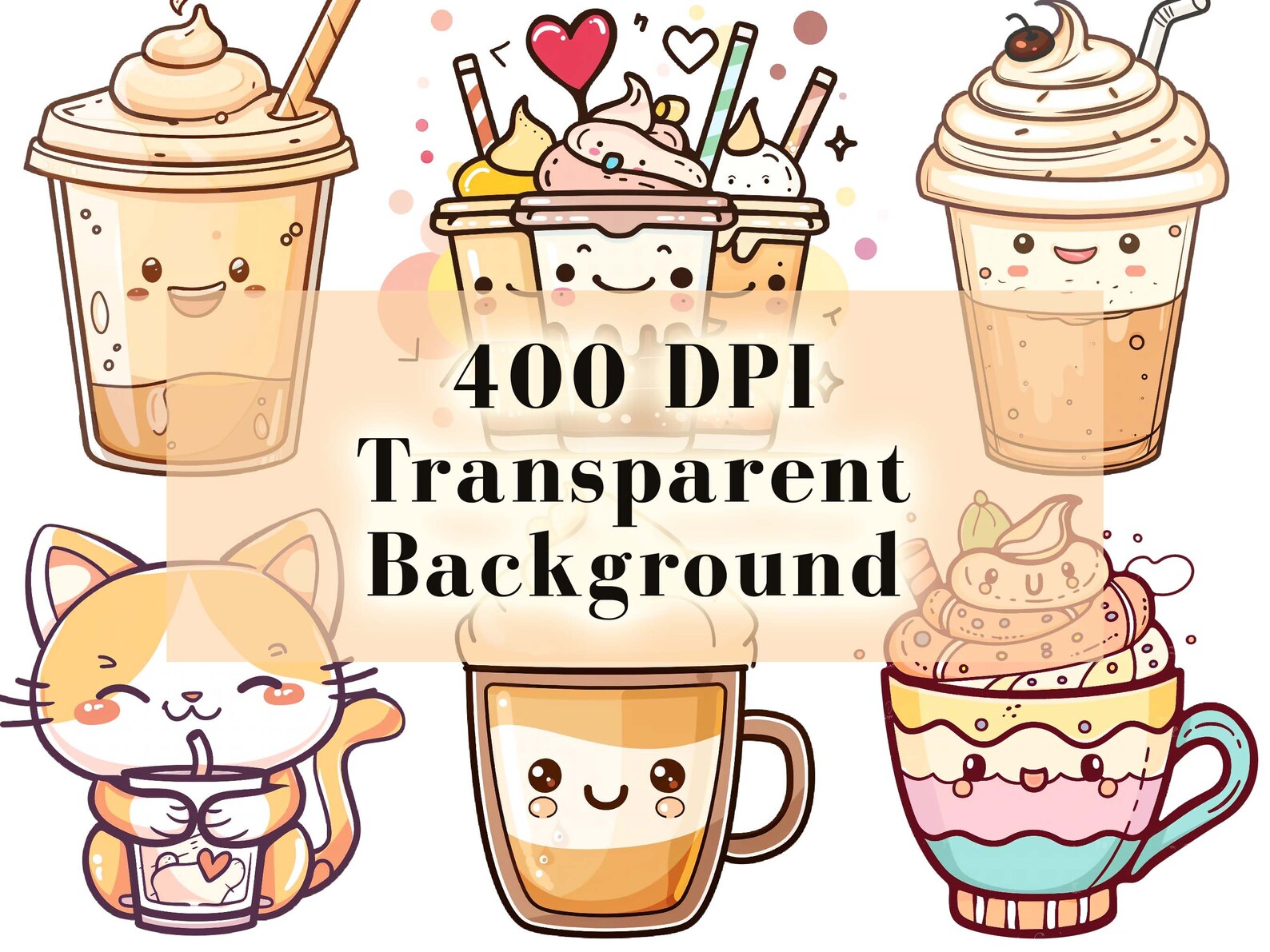 Coffee Kawaii Clipart Bundle - 20 Cute Coffee PNG Clip Art, Coffee ...