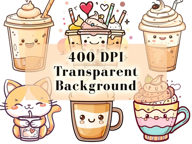 Coffee Kawaii Clipart Bundle - 20 Cute Coffee PNG Clip Art, Coffee ...