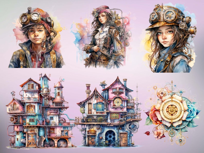 Pastel Steampunk Clipart Bundle 20 PNG Graphics Steampunk - Etsy
