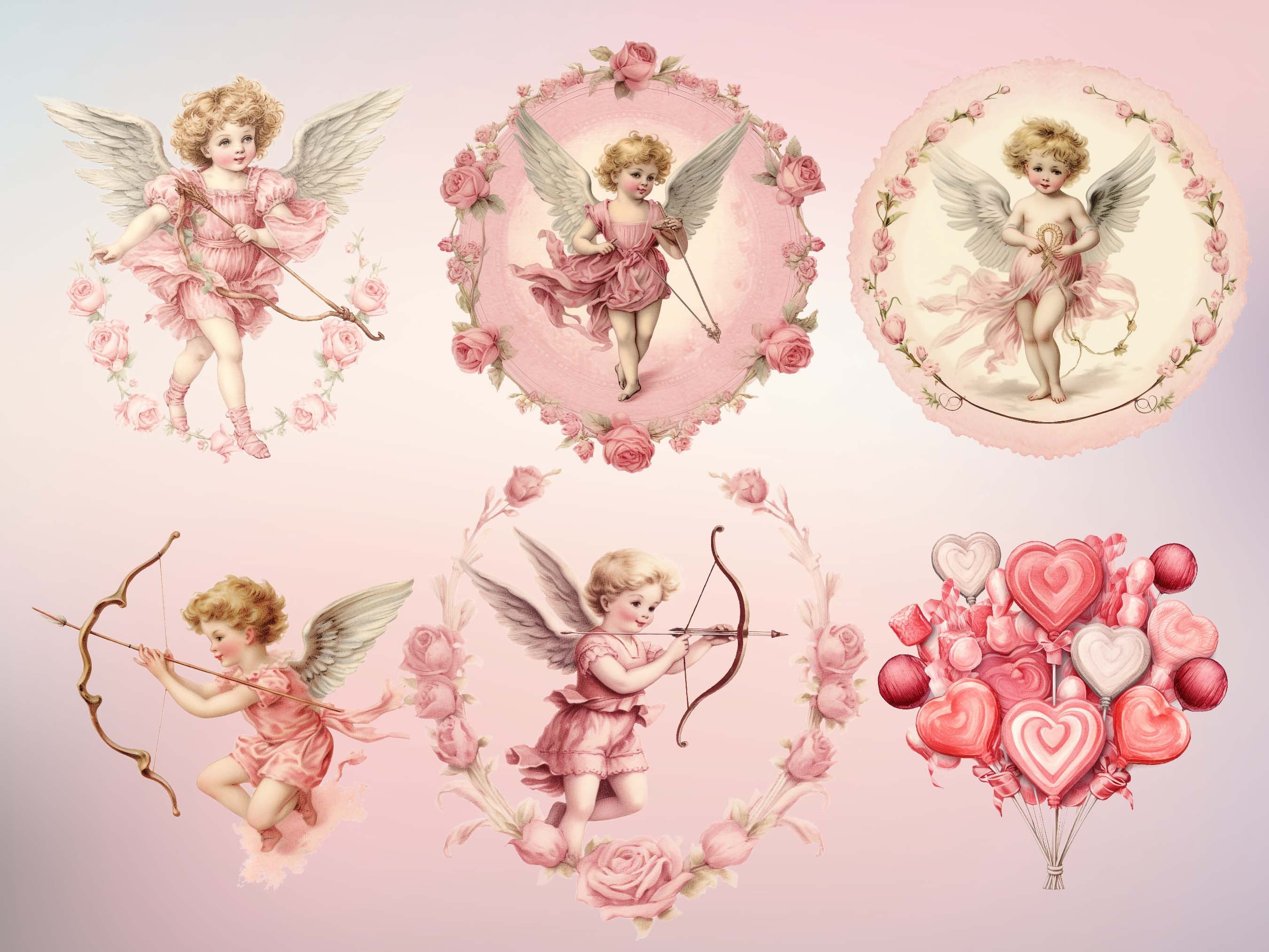 Vintage Valentine Clipart Bundle, 20 PNG Valentines Clip Art ...