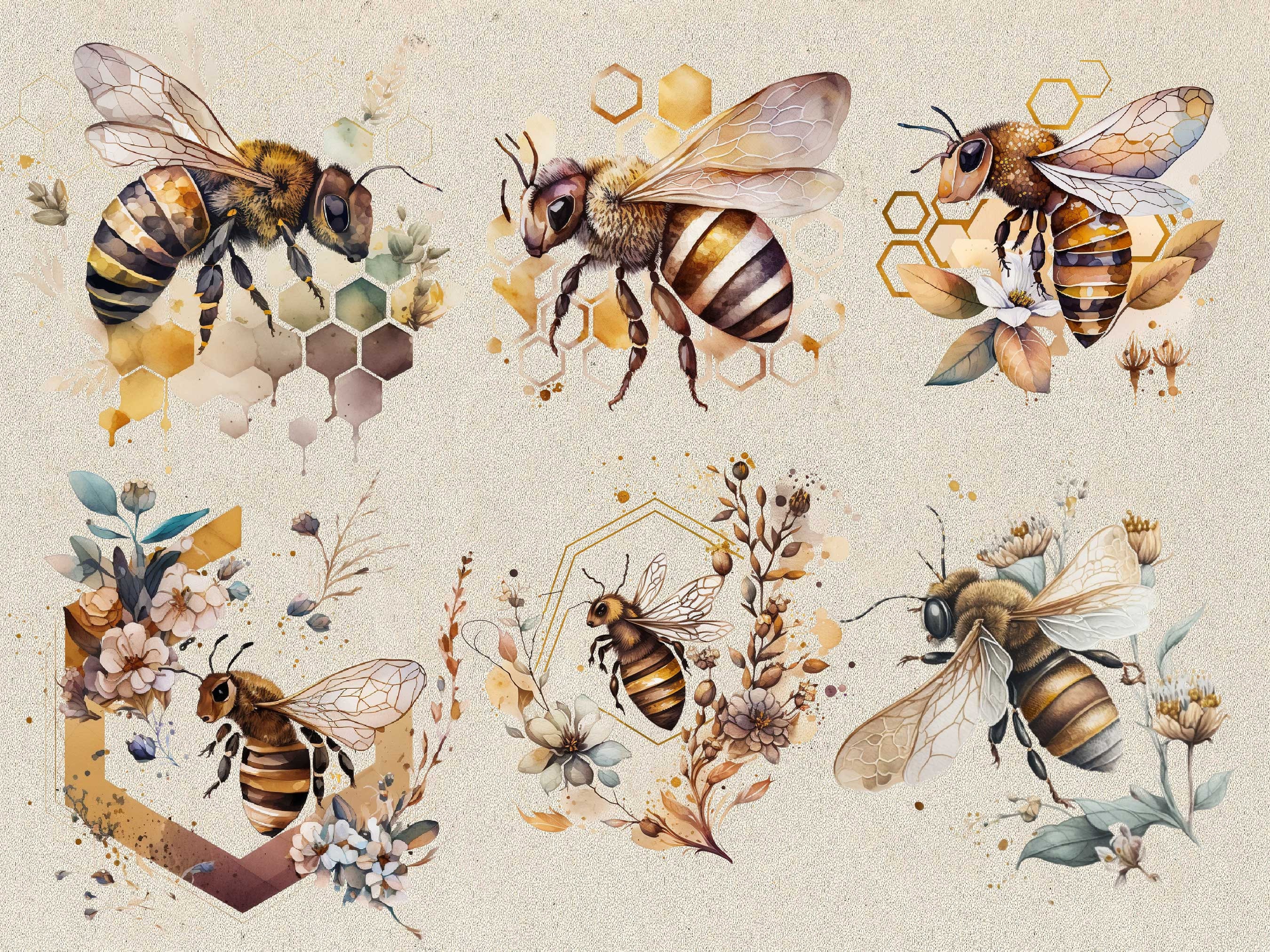 Watercolor Honey Bee Clipart Bundle, Spring Decor, Honeybee Art, Bee ...