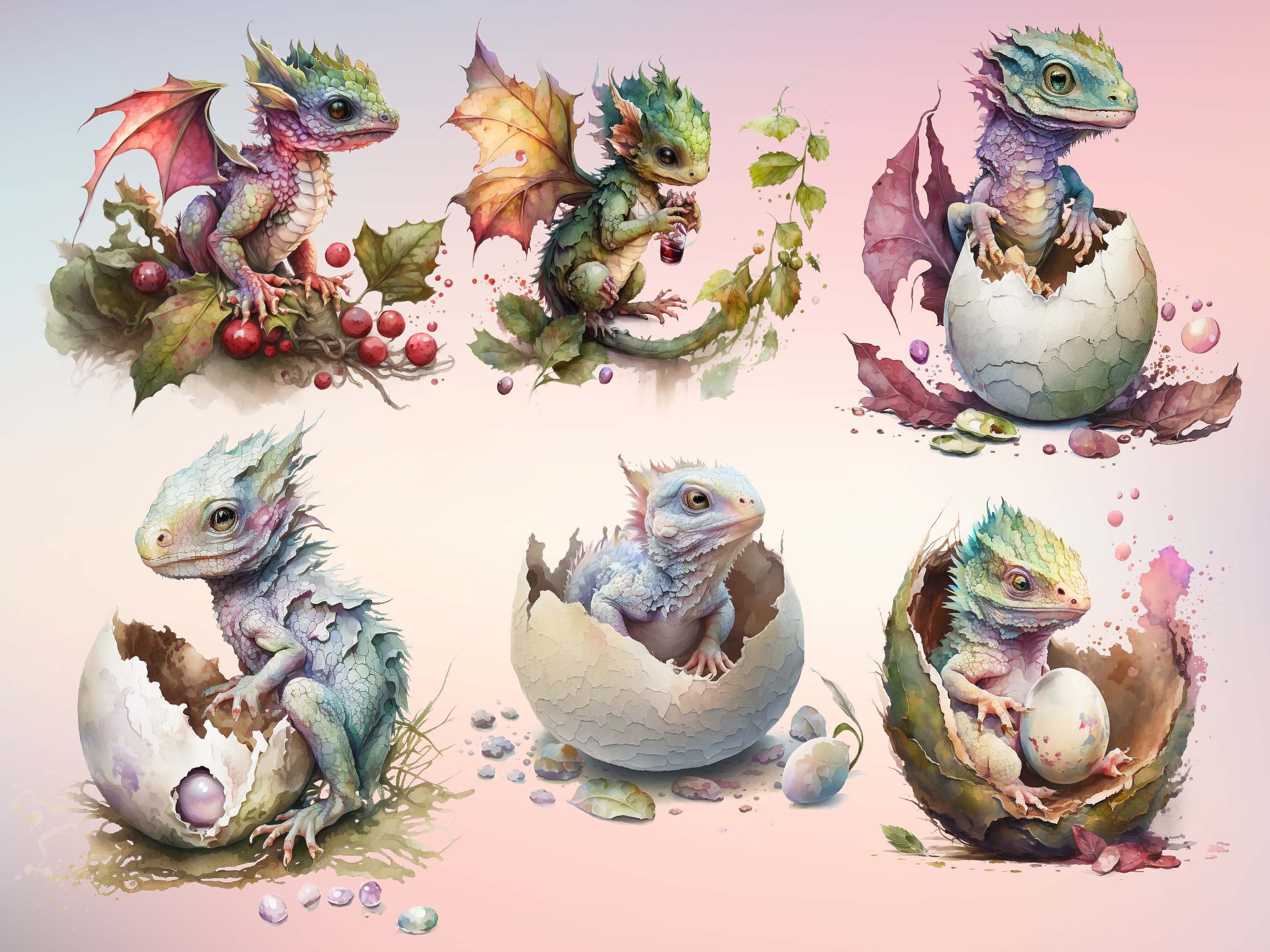 Magical Baby Dragons Watercolor Clipart Bundle 20 Mystical Fairytale ...