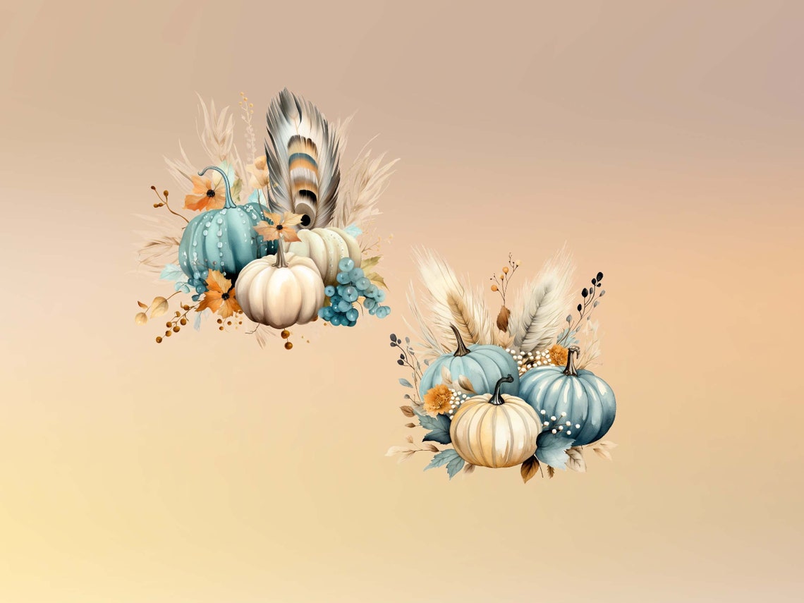 Boho Pumpkin Clipart, Fall Clipart, Thanksgiving Clipart, Watercolor ...