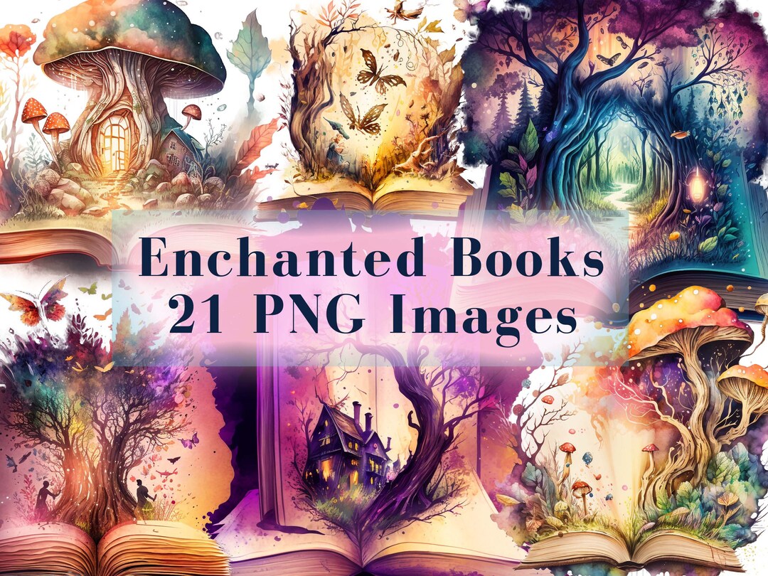 Watercolor Fantasy Books Clipart Bundle, 21 PNG Open Book Clip Art ...