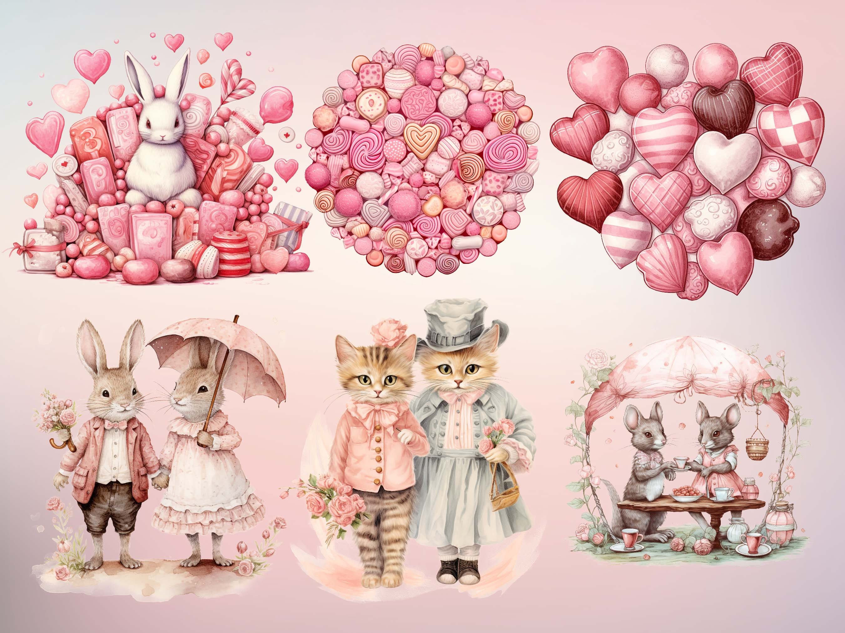 Vintage Valentine Clipart Bundle, 20 PNG Valentines Clip Art ...