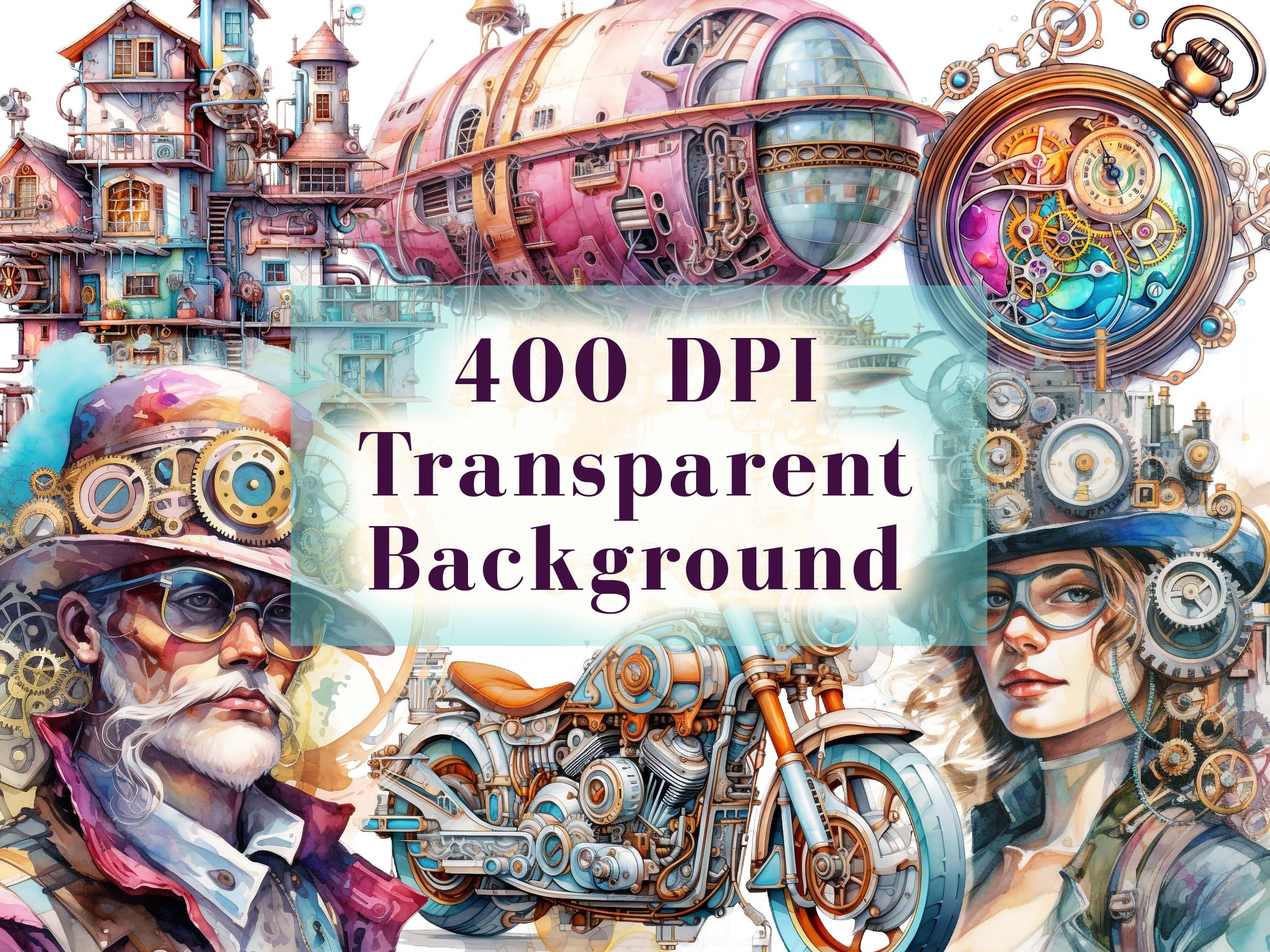 Pastel Steampunk Clipart Bundle 20 PNG Graphics, Steampunk PNG Clip Art ...