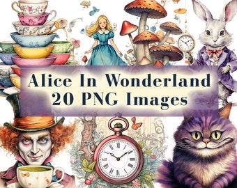 Watercolor Alice in Wonderland PNG Clipart Bundle, Watercolor Alice Mad ...