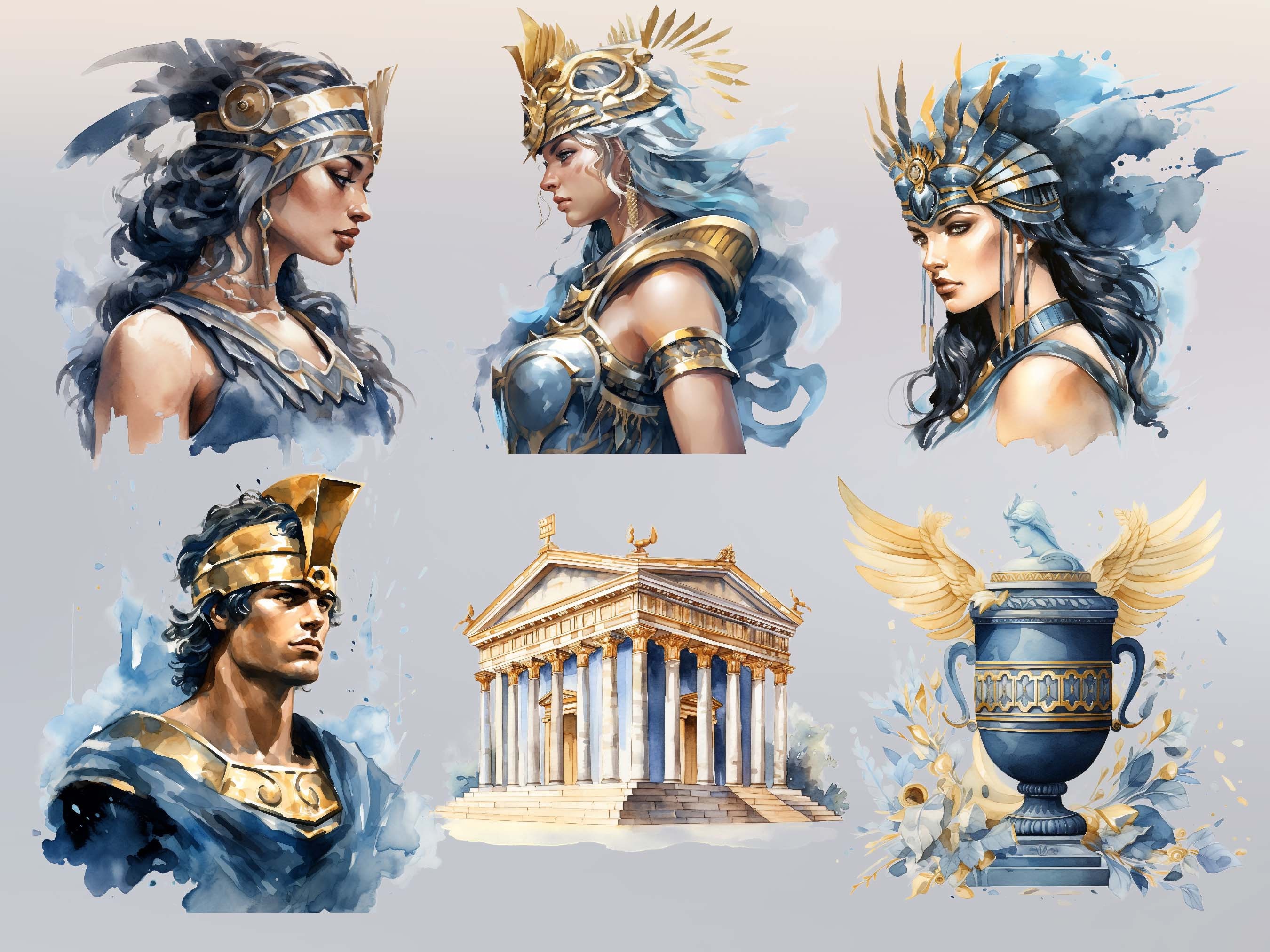 Greek Goddess Watercolor Clipart Bundle, 20 Ancient Greek Mythology Art ...