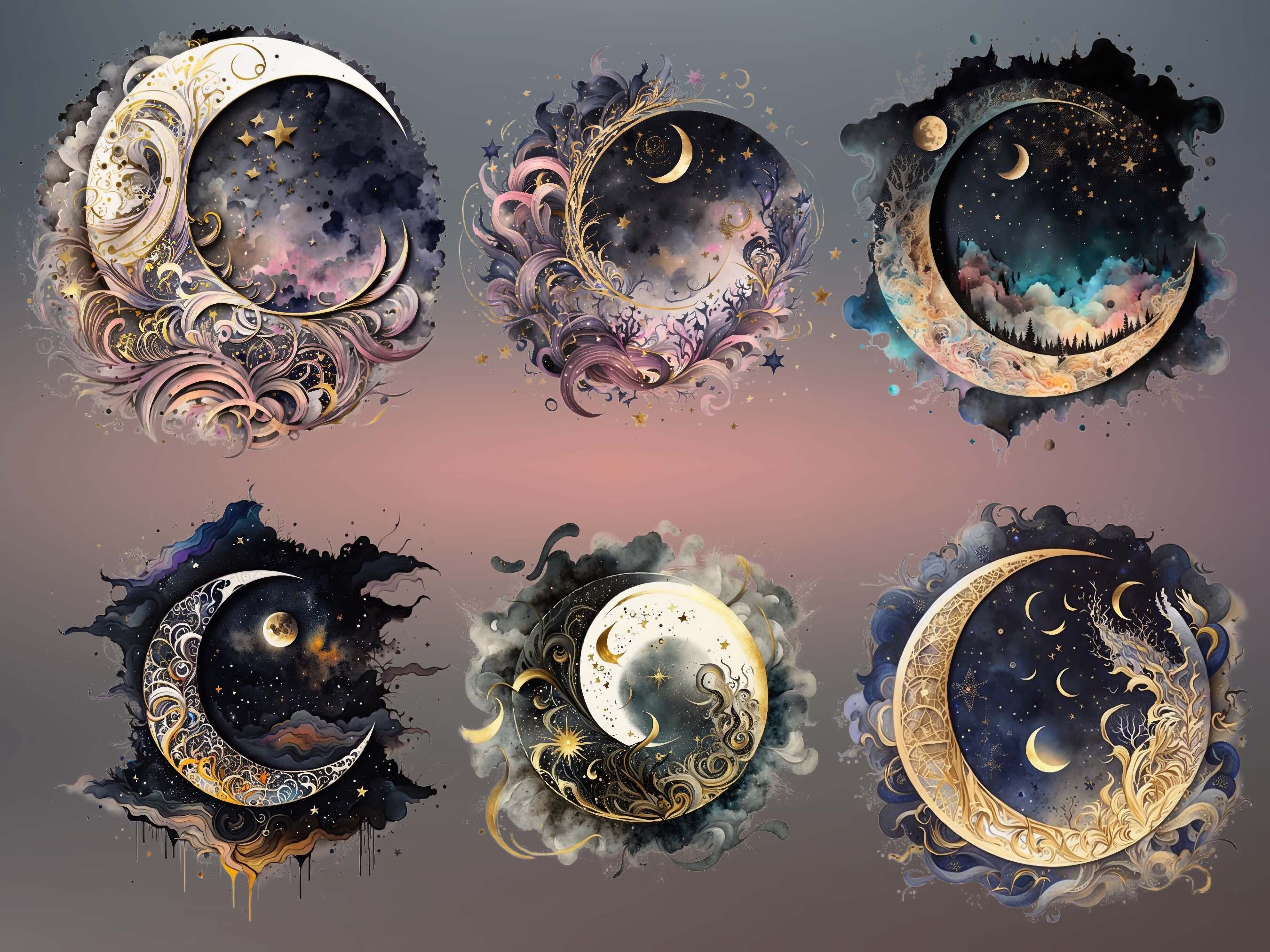 Dreamy Moonphase Clipart Bundle - 20 PNG Images of Moon Phase ...