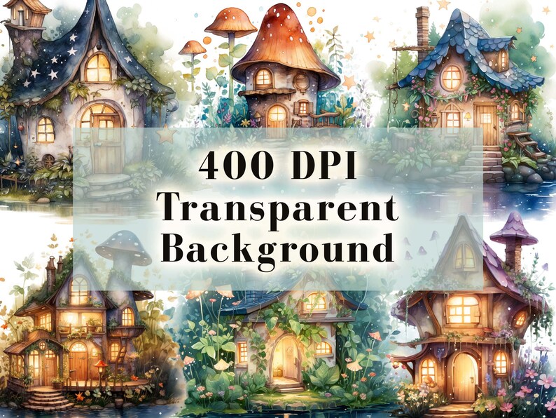 Enchanted Fairy Houses Clipart, 20 PNG Bundle, Magic Woodland Clipart ...