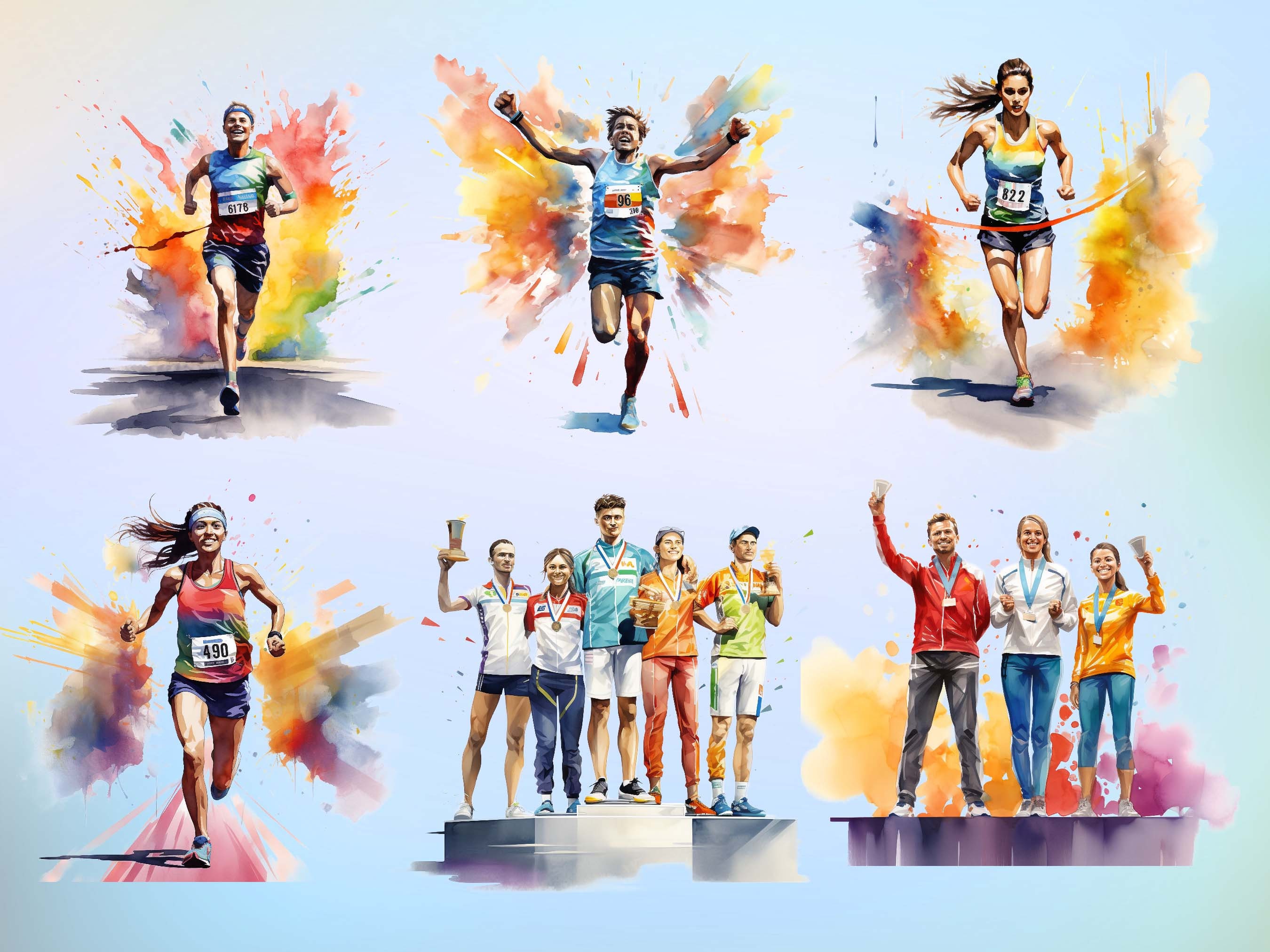 Watercolor Running Clipart Bundle, 20 Marathon Clipart PNG, Sports PNG ...