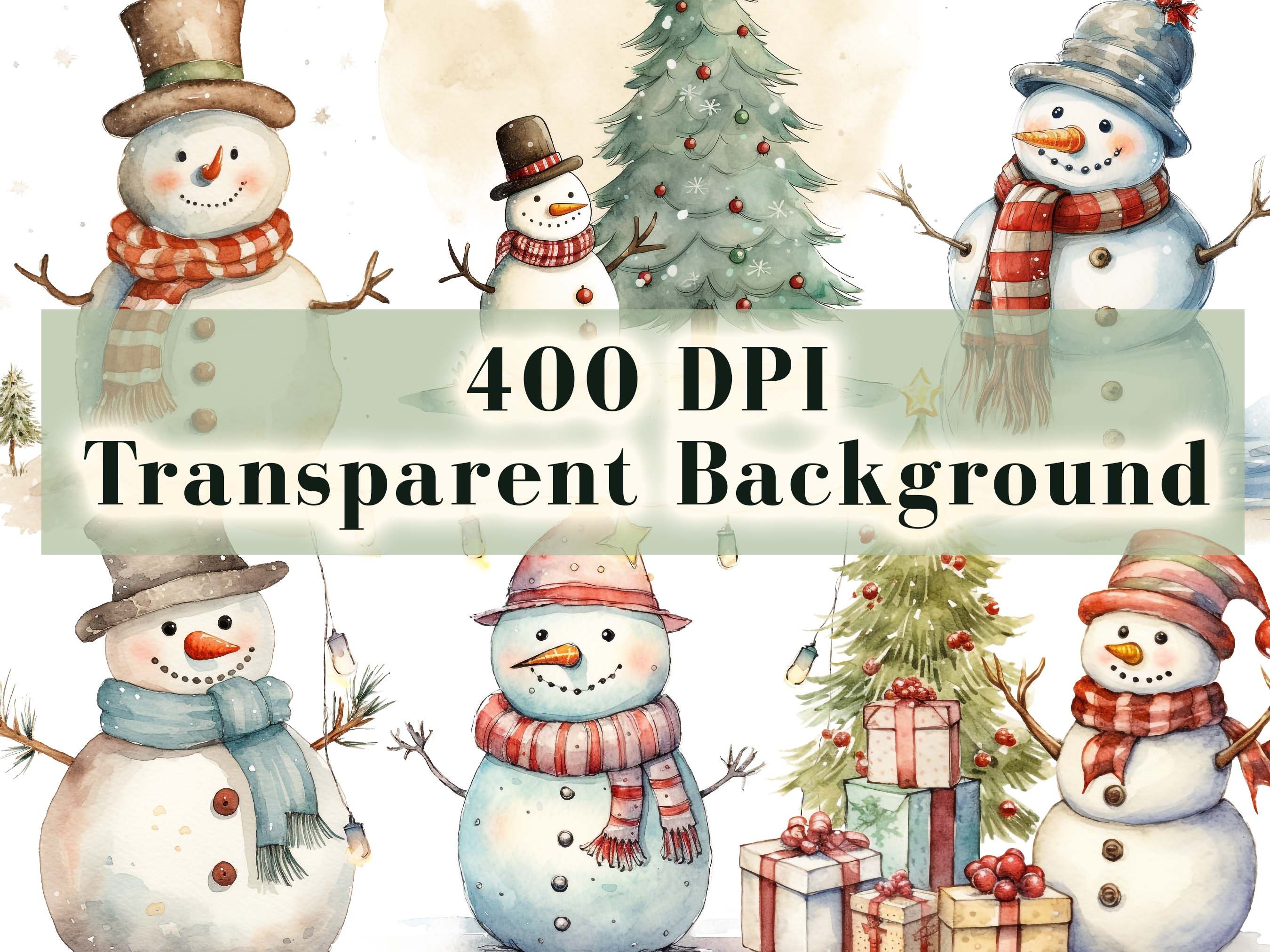 Cute Watercolor Snowman PNG - Clipart Bundle of 20 - Christmas Holiday ...