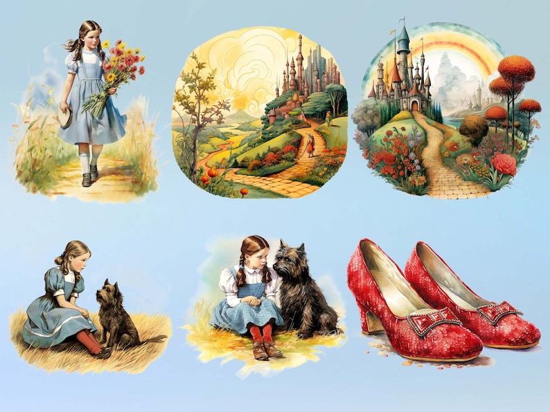 Wizard of Oz PNG Clipart Bundle, 20 Graphics, Watercolor Dorothy Wicked ...