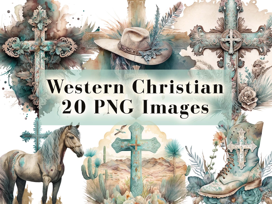 Watercolor Western Christian Clipart Bundle, Western Cross Graphics PNG ...