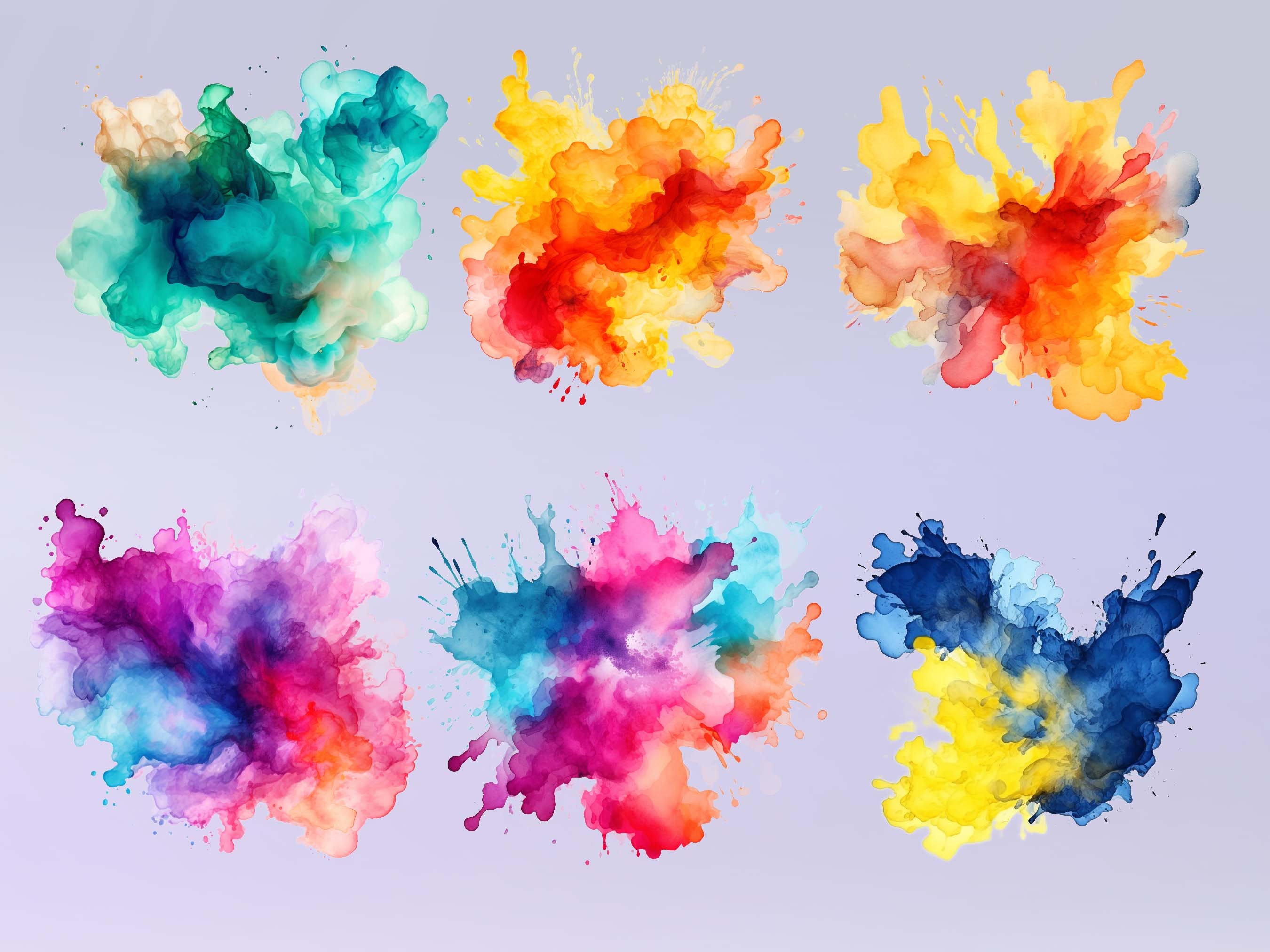 Watercolor Splash Clipart PNG 20 Color Paint Splatter Clipart Alcohol ...