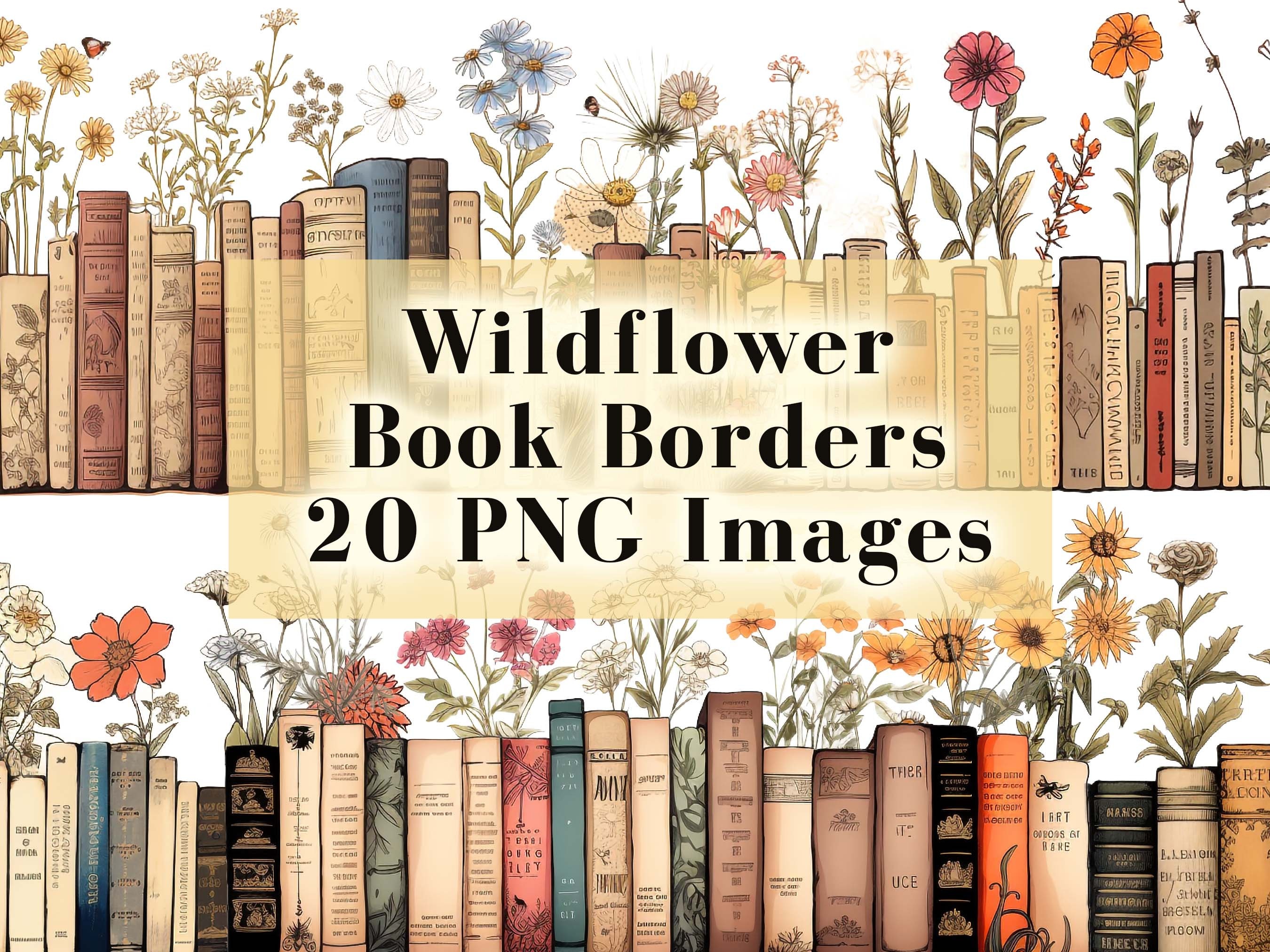 Wildflower Book Border Clipart, Minimalist Floral Watercolor 20 PNG ...
