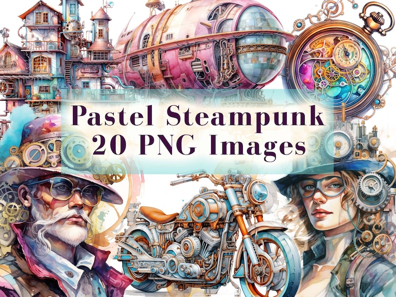 Pastel Steampunk Clipart Bundle 20 PNG Graphics, Steampunk PNG Clip Art ...