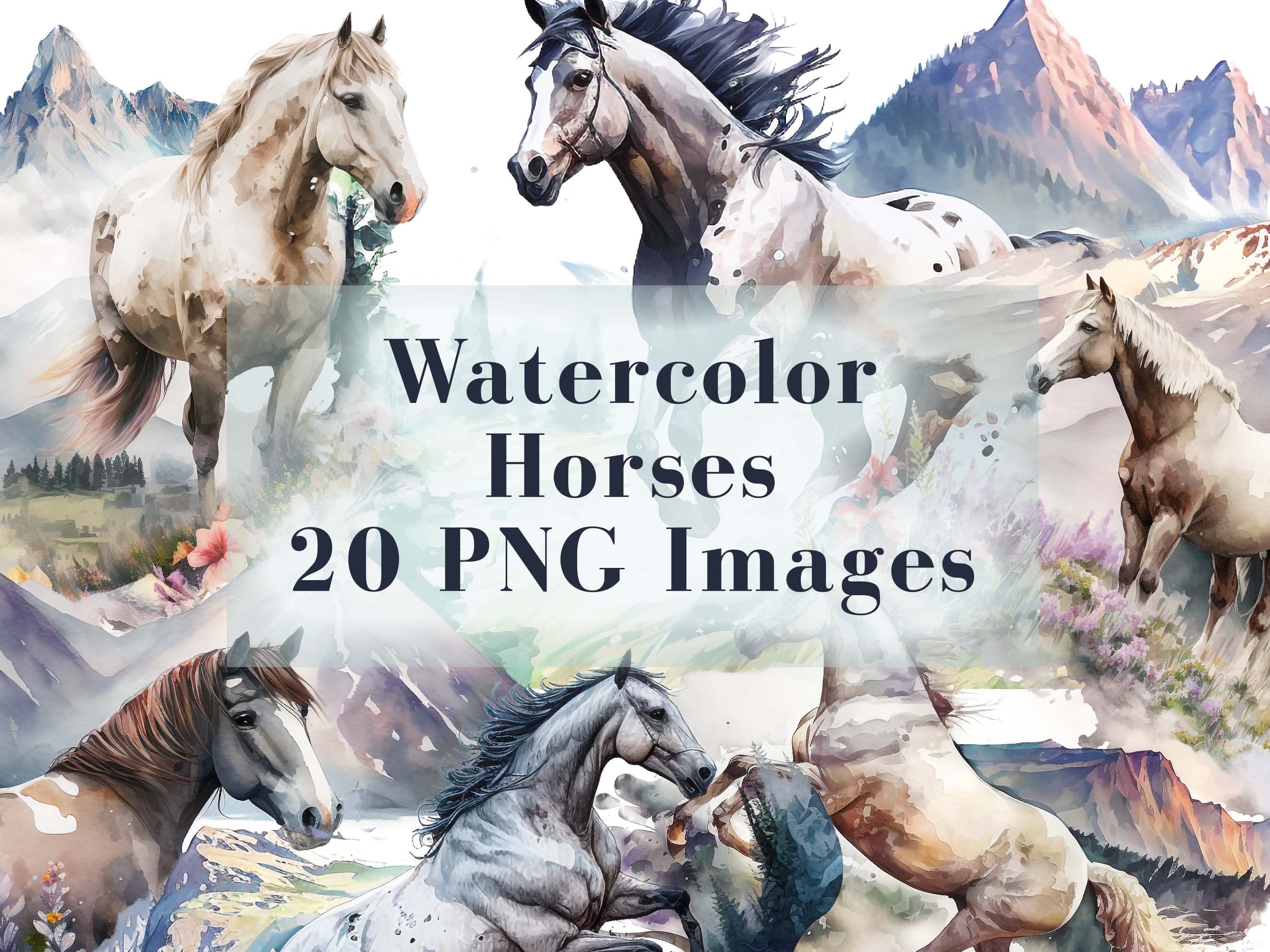 Watercolor Horses Clipart 20 Majestic Horse Illustrations, Fantasy Clip ...