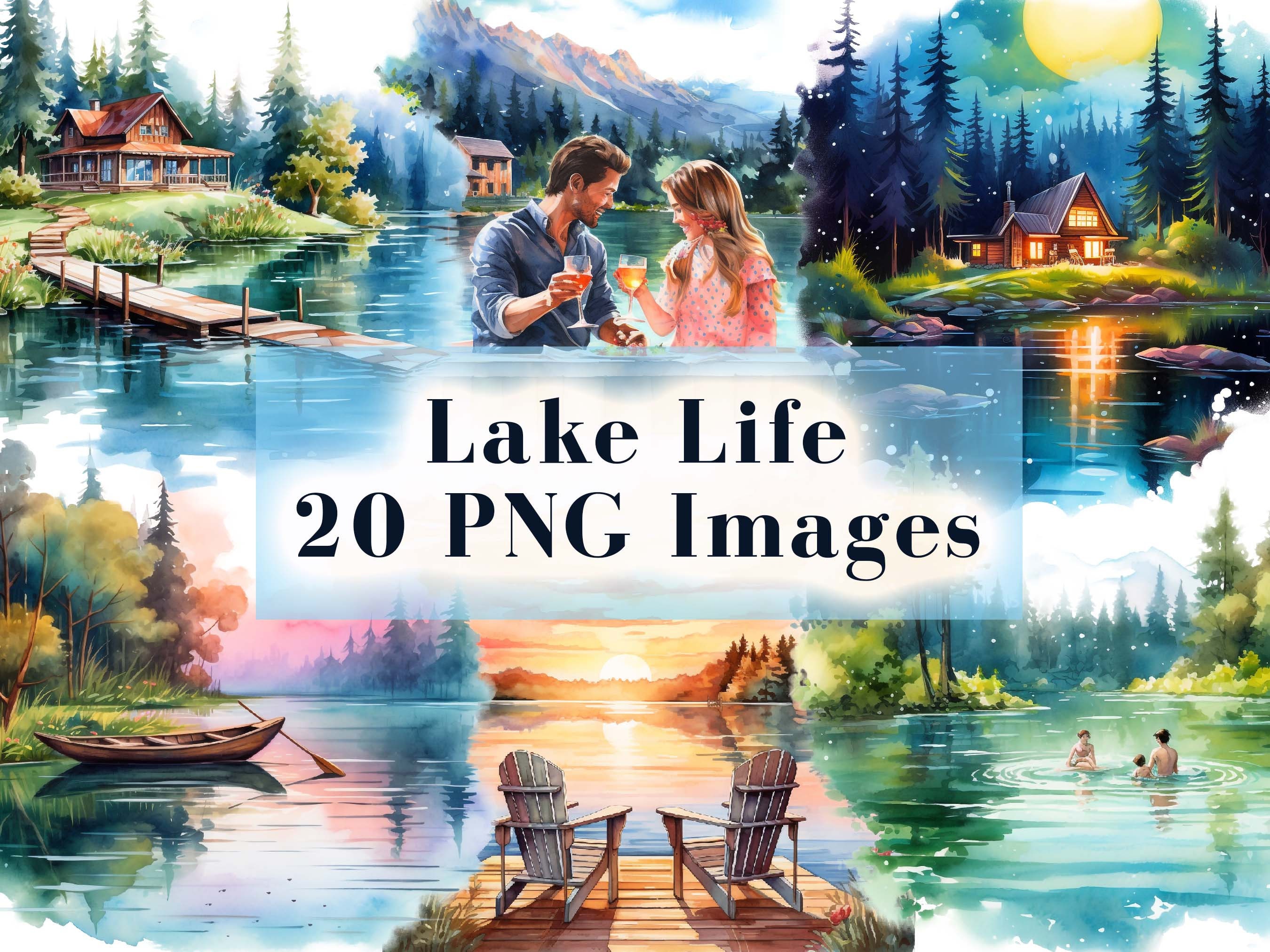 Lake Life PNG Clipart Bundle, 20 Watercolor Family Camping PNG ...