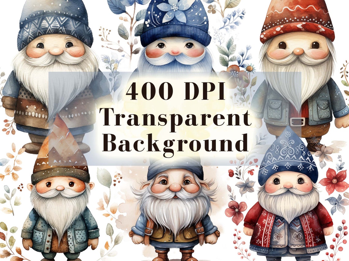 Watercolor Scandi Gnomes Clipart Bundle, 20 PNG Cute Gnome Graphics ...