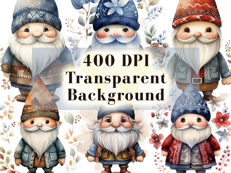 Watercolor Scandi Gnomes Clipart Bundle, 20 PNG Cute Gnome Graphics ...