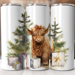 Watercolor Christmas Highland Cows Clipart Bundle - 20 PNG Graphics for ...