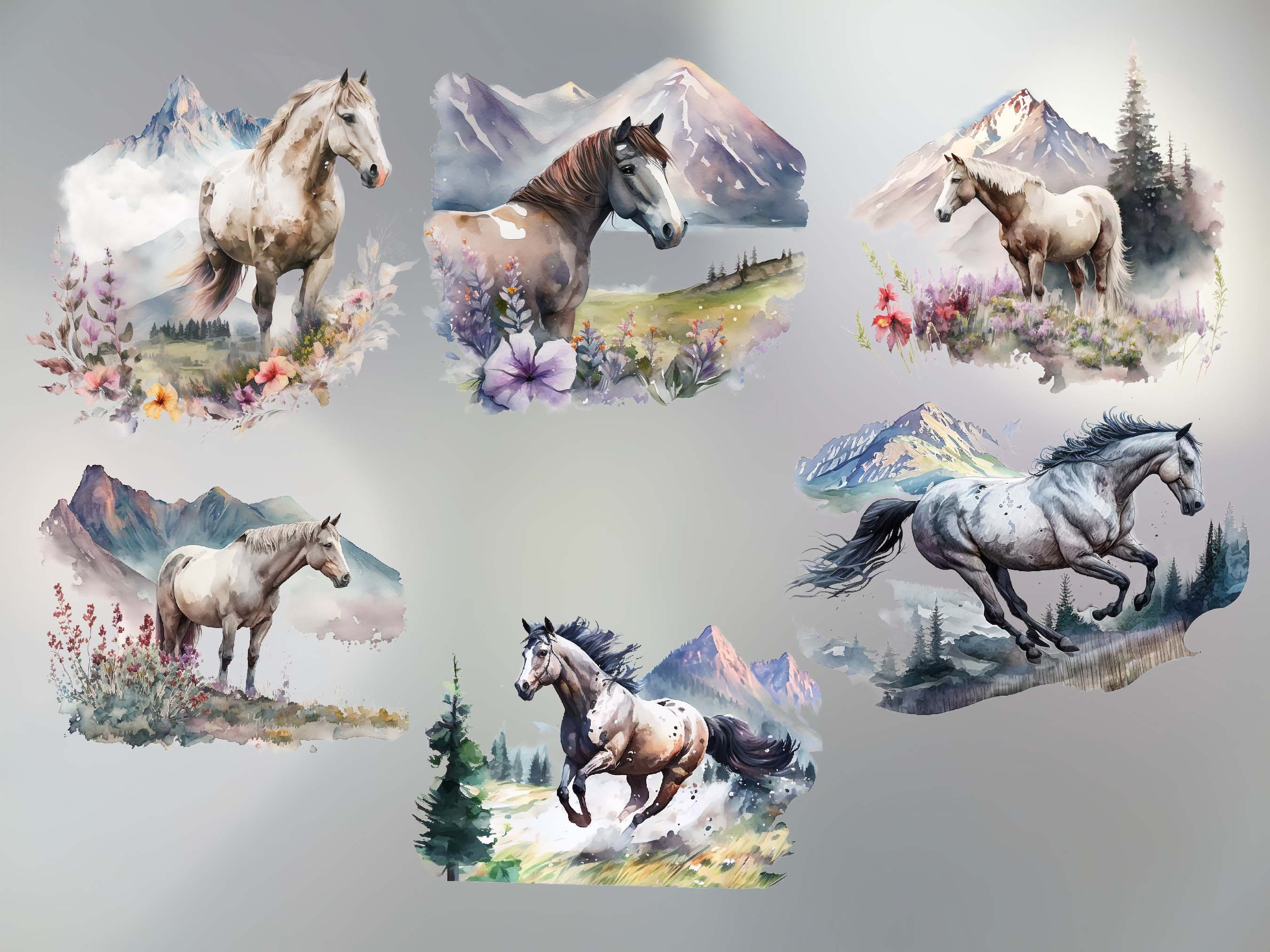 Watercolor Horses Clipart - 20 Majestic Horse Illustrations, Fantasy ...