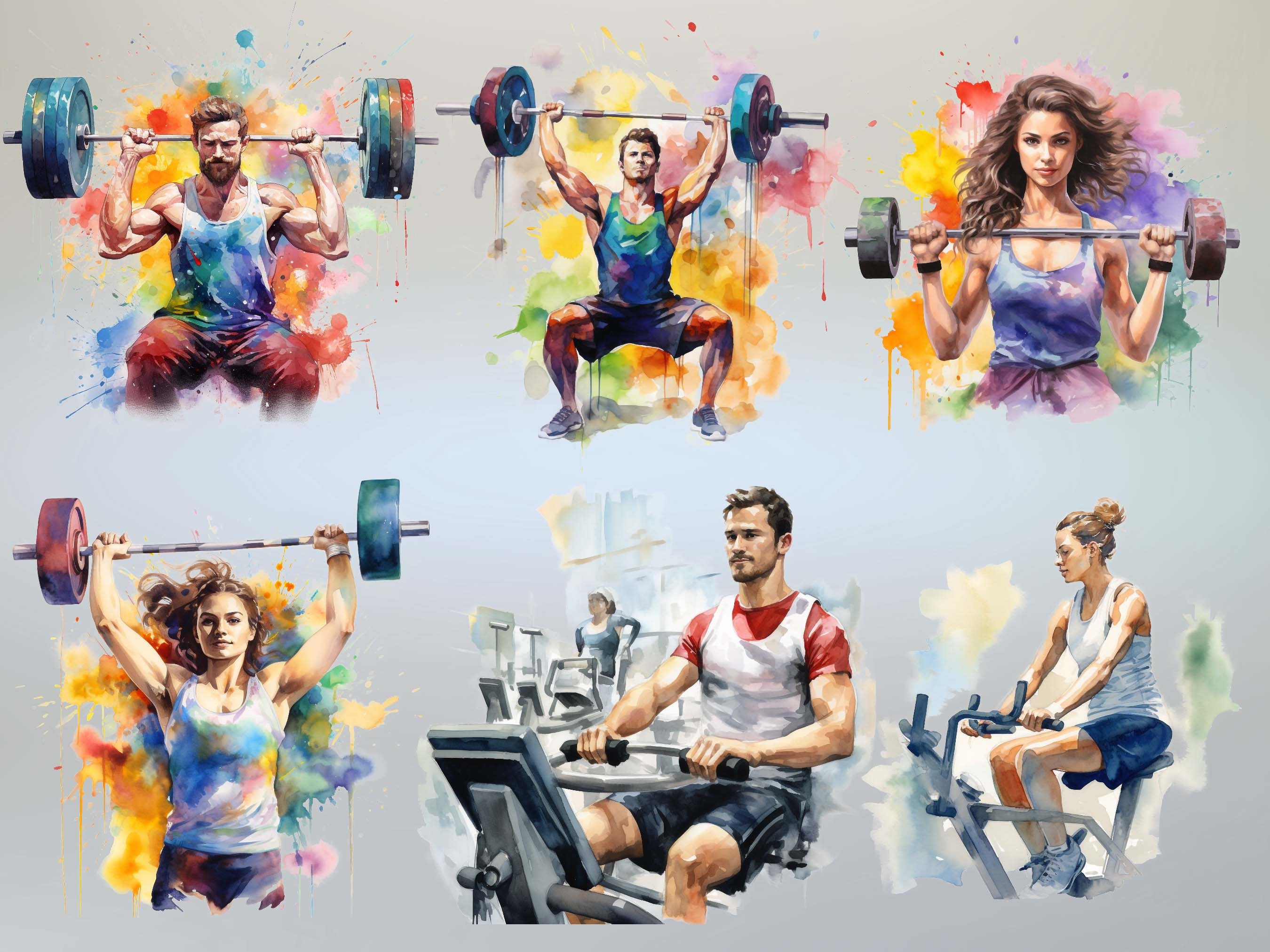 Watercolor Workout PNG Bundle, 20 Fitness Clipart PNG, Sports PNG ...