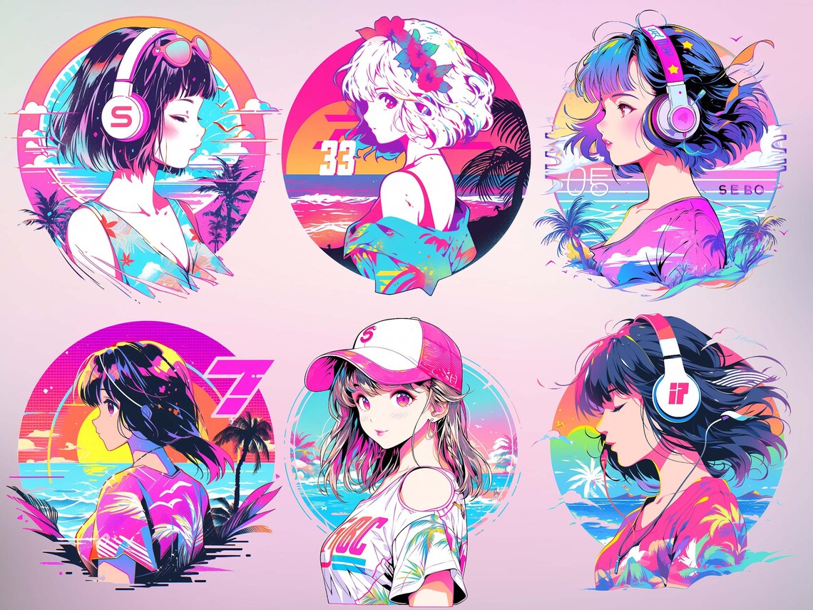 Retro Anime Girls Clipart Bundle - 20 Premium Quality PNG, Trending T ...