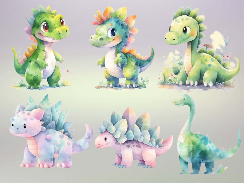 Watercolor Dinosaur Clipart Bundle 20 PNG Nursery Clip Art, Dinosaur ...