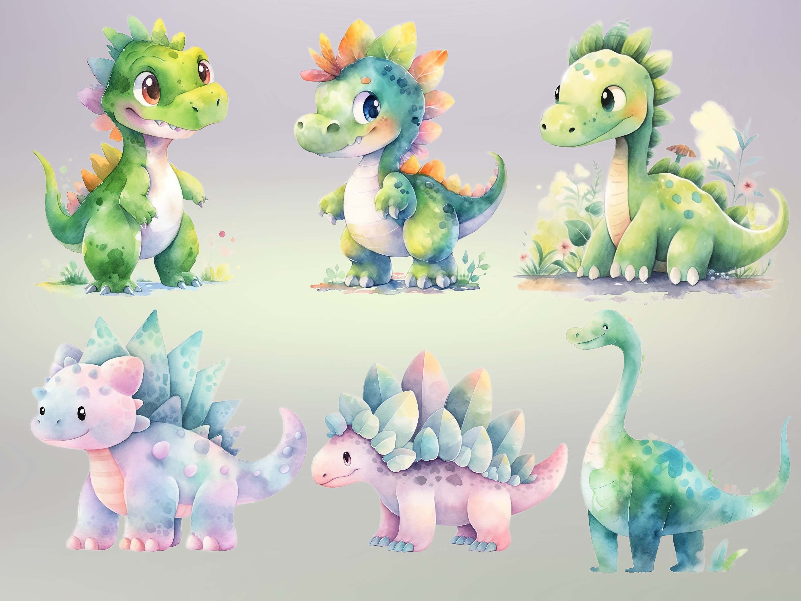 Watercolor Dinosaur Clipart Bundle 20 PNG Nursery Clip Art, Dinosaur ...