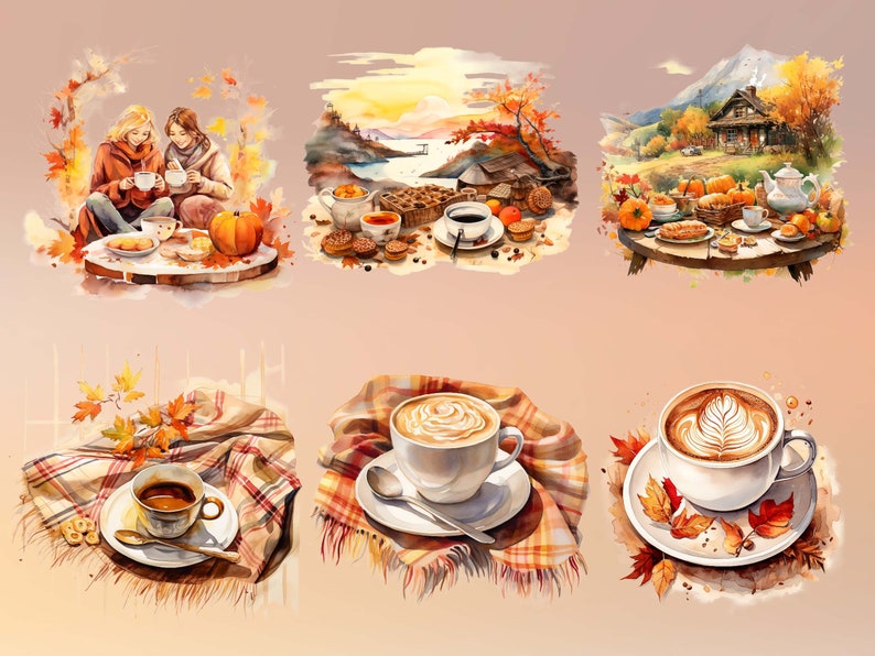Watercolor Coffee Clipart Bundle 20 PNG Fall Coffee Drinks - Etsy