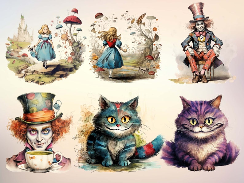 Alice au pays des merveilles PNG Clipart Bundle, 20 graphiques ...