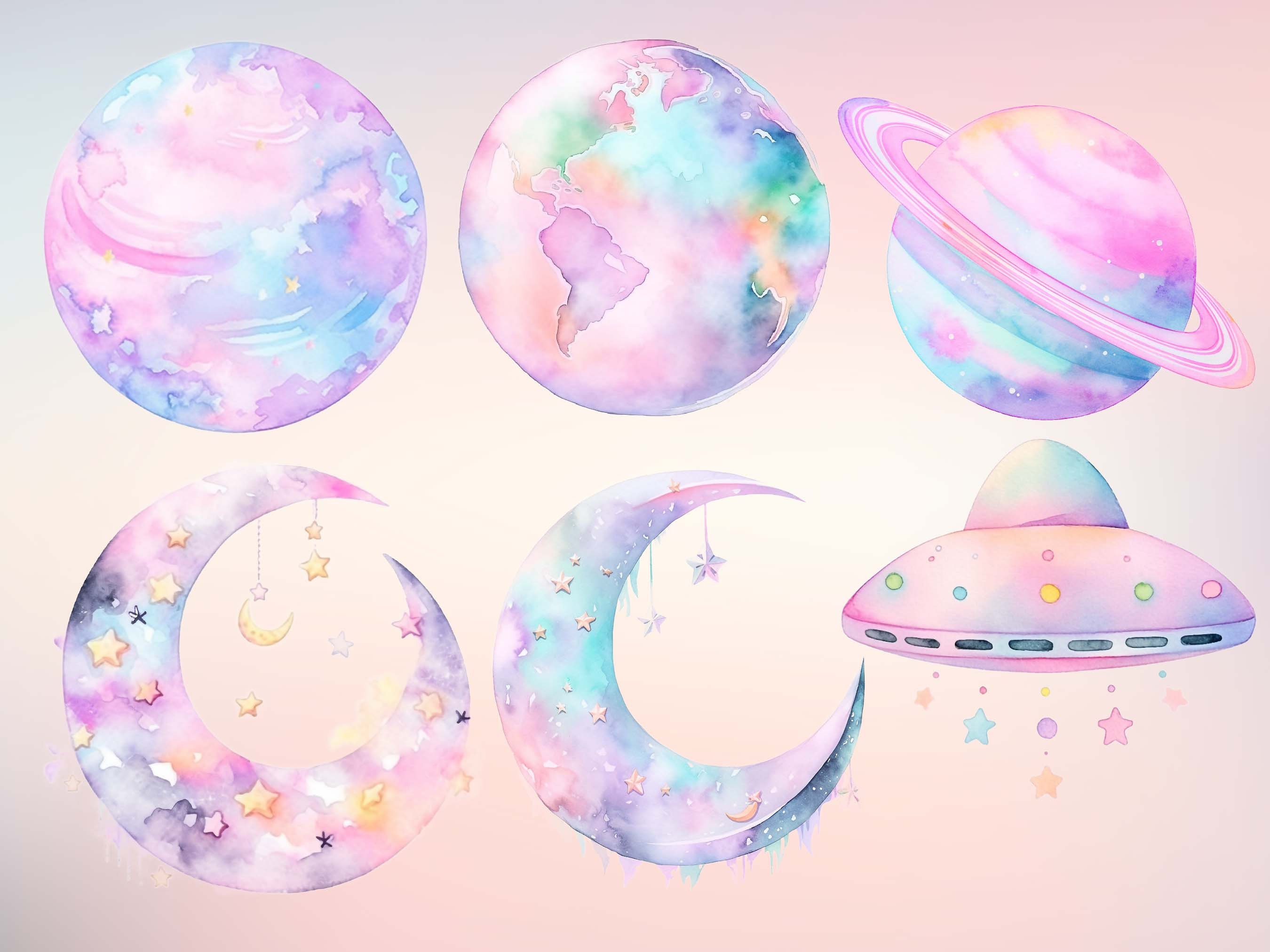 Pastel Outer Space Watercolor Clipart Bundle, 20 Cute Astronaut PNG ...