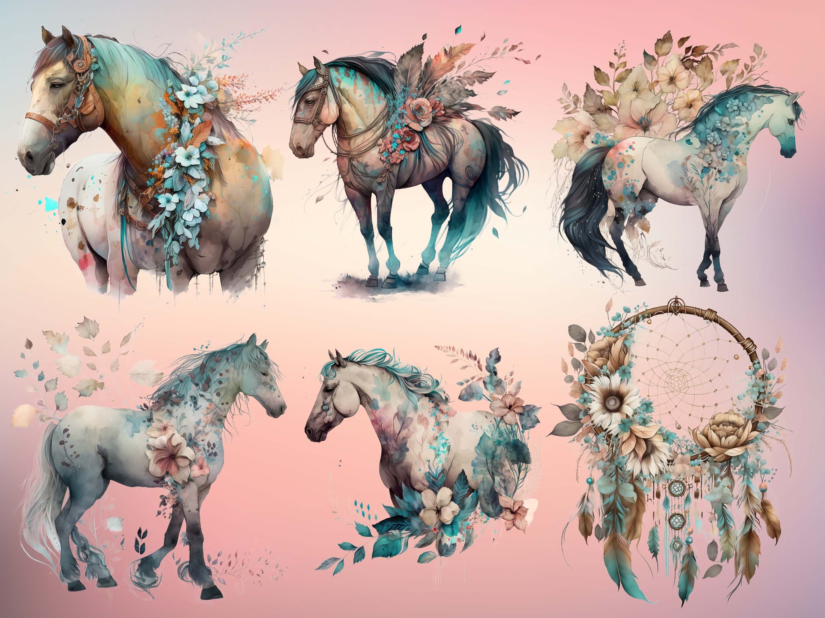 Watercolor Western Boho Clipart Bundle PNG | Cowgirl Hat Cactus Boots ...