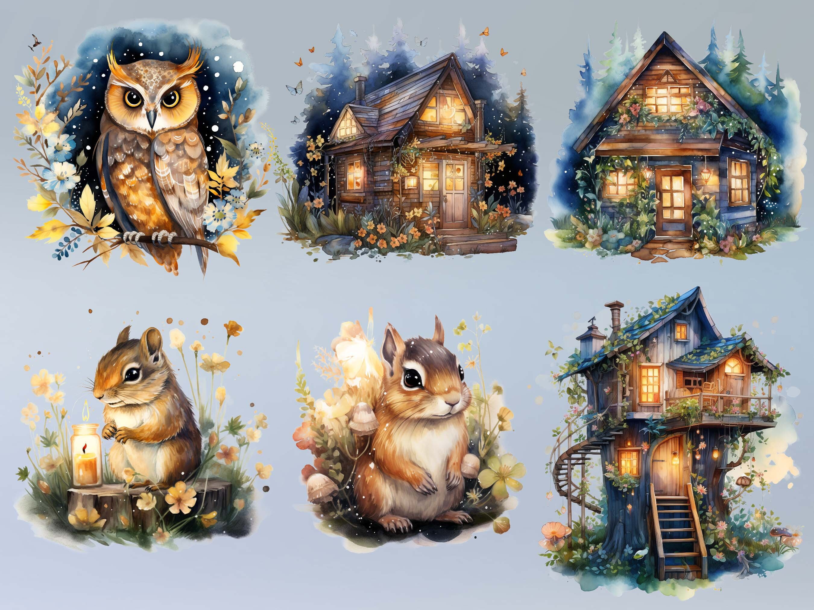 Watercolor Enchanted Forest Clipart 20 PNG Bundle Magic - Etsy