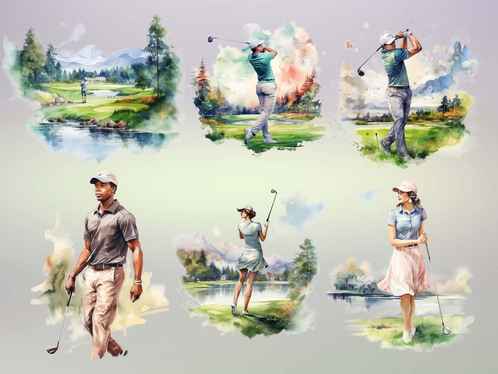 Watercolor Golf Clipart Golf Club PNG Golfer Graphics Golf Ball Clipart ...