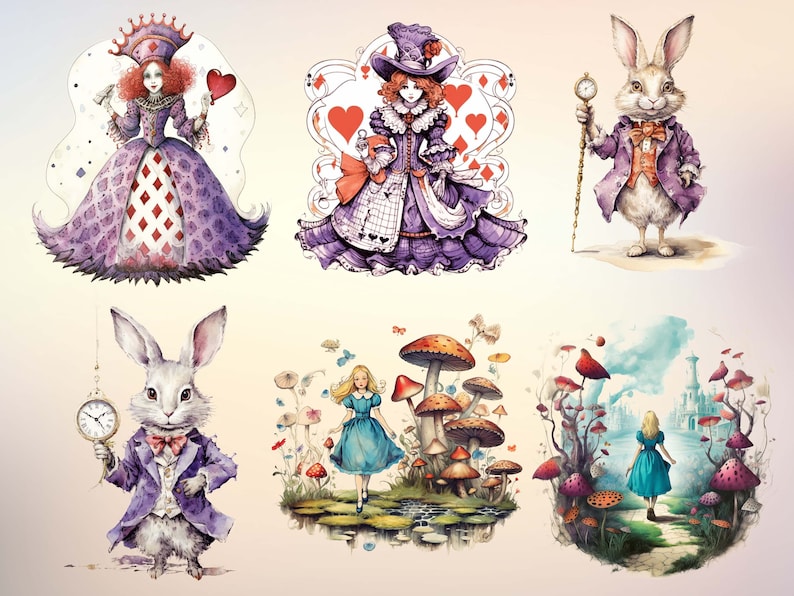 Alice au pays des merveilles PNG Clipart Bundle, 20 graphiques ...