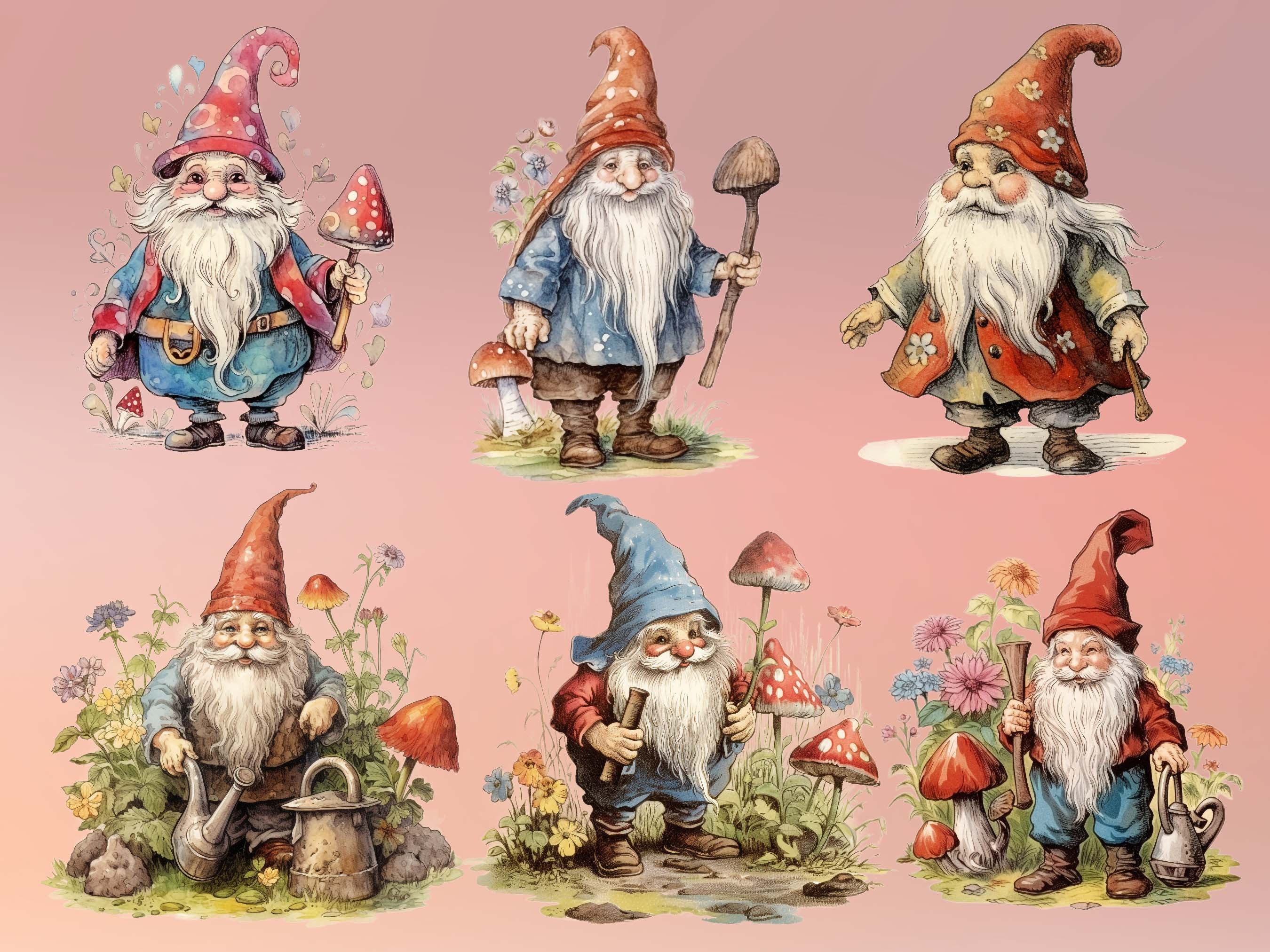 Vintage Storybook Gnome Clipart Bundle, 20 Cute Gnomes PNG, Magical ...