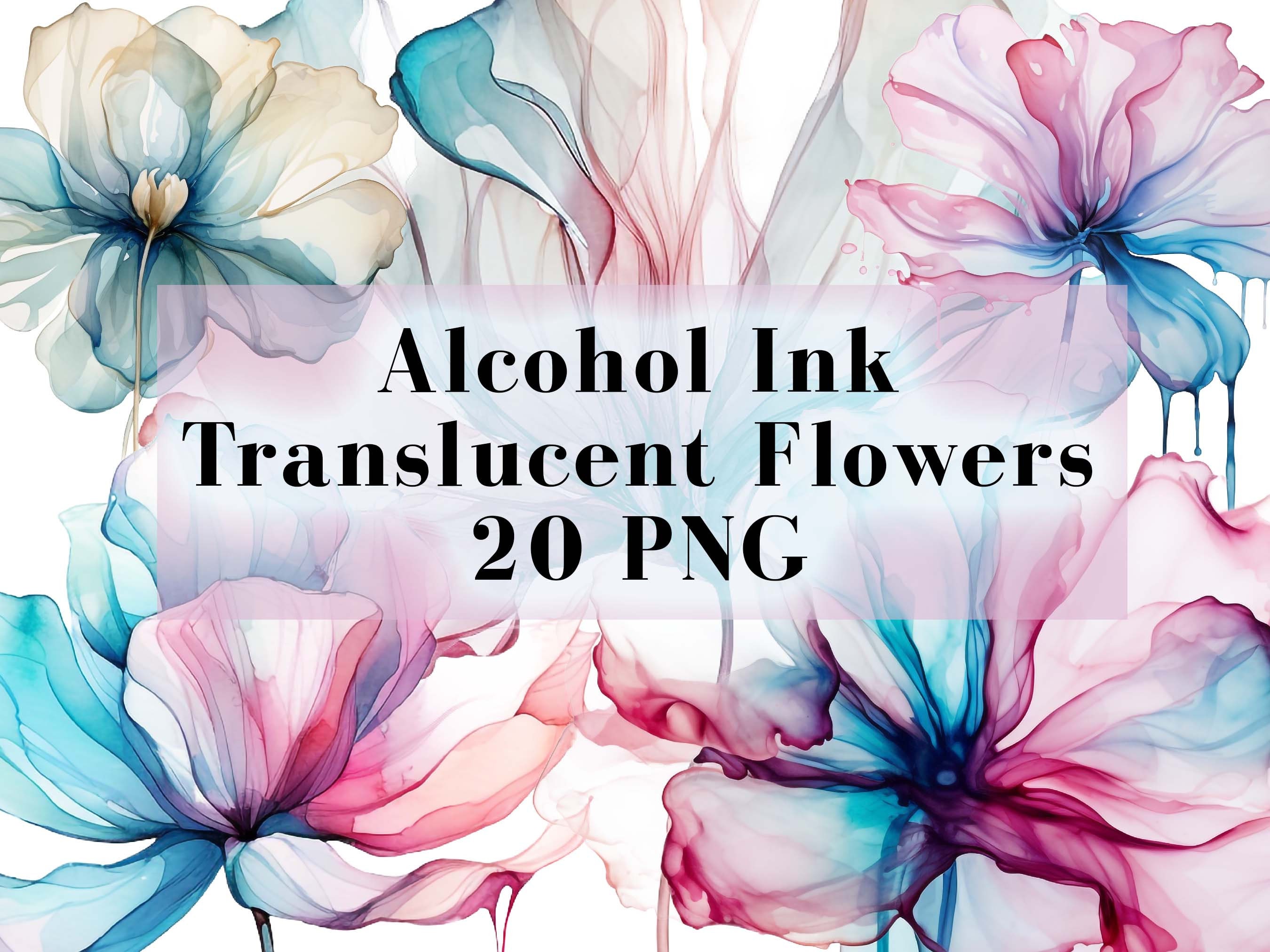 Watercolor Translucent Floral Clipart Bundle 20 PNG Alcohol Ink Clip Art Watercolor Clipart ...