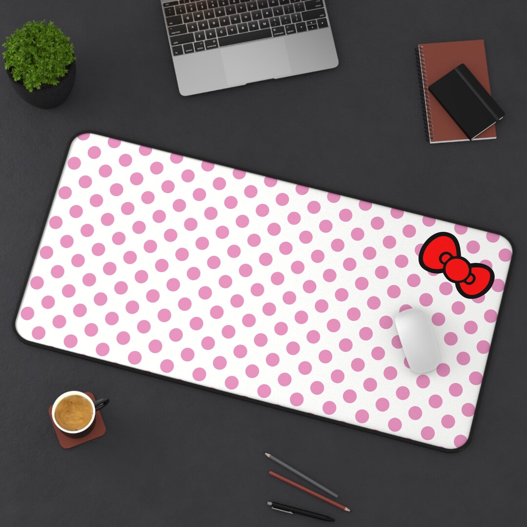 Hello Kitty Mouse Pad Pink Polka Dots Bow Sanrio Desk Mat Gaming Setup ...