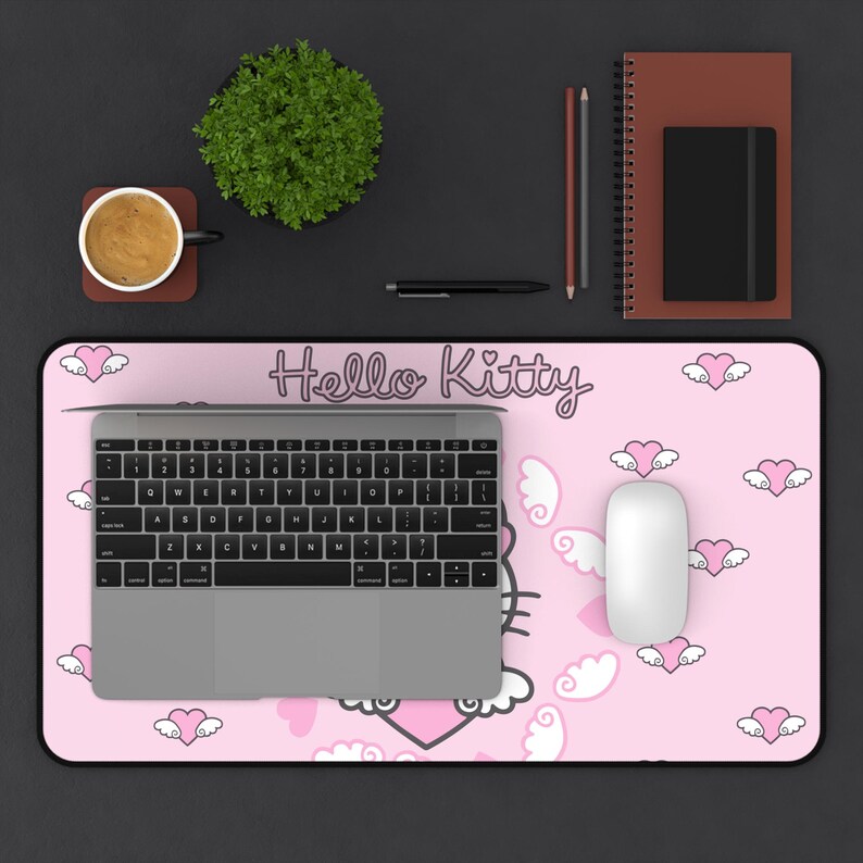 Hello Kitty Mouse Pad Hello Kitty Pink Hearts and Wings Sanrio Desk Mat ...