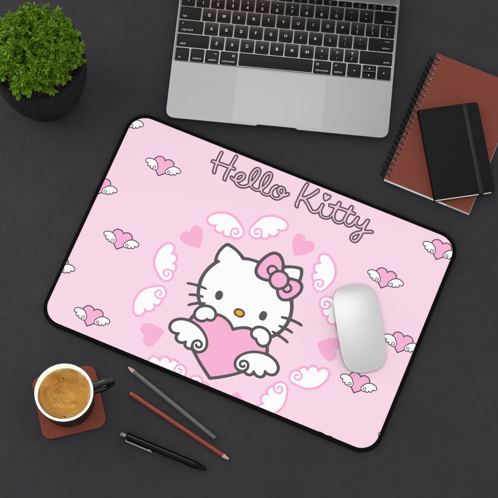 Hello Kitty Mouse Pad Hello Kitty Pink Hearts and Wings Sanrio Desk Mat ...