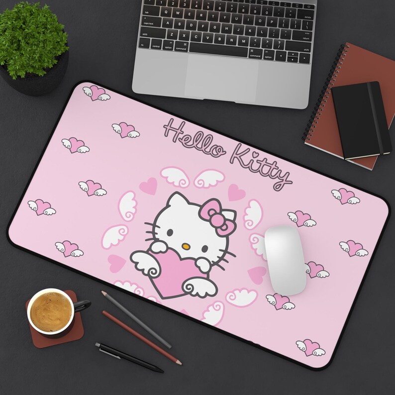 Hello Kitty Mouse Pad Hello Kitty Pink Hearts and Wings Sanrio Desk Mat ...