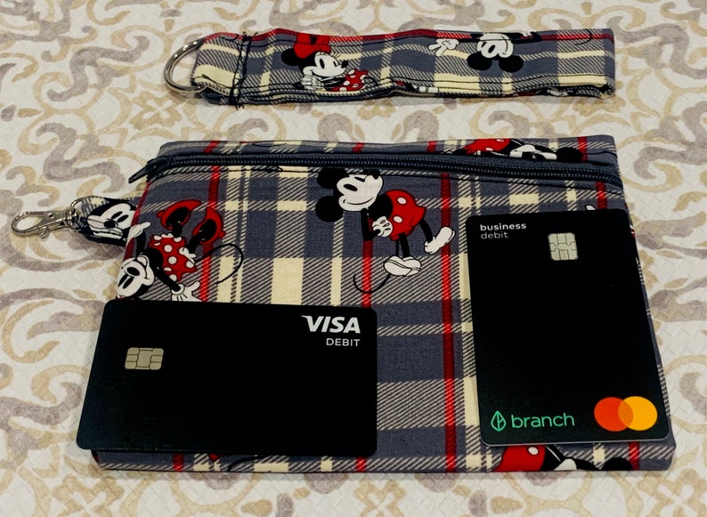 Classic Mickey Mouse and Minnie Mouse Plaid Mini Wristlet and Lanyard ...