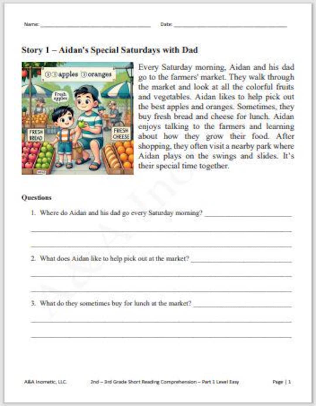Comprehension Short Reading With Questions for Children Ages 7-8 (part ...